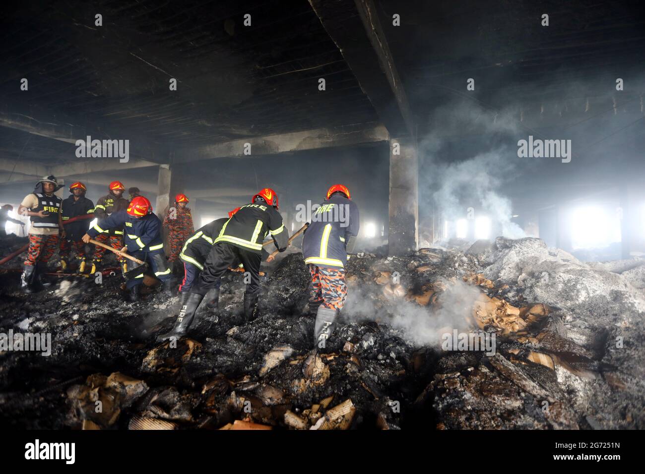 July 10, 2021.Dhaka,Bangladesh: Bangladeshi firefighters remove fire in ...