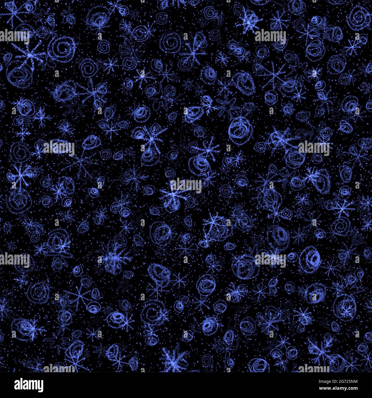 Hand Drawn blue Snowflakes Christmas Seamless Pattern. Subtle Flying ...