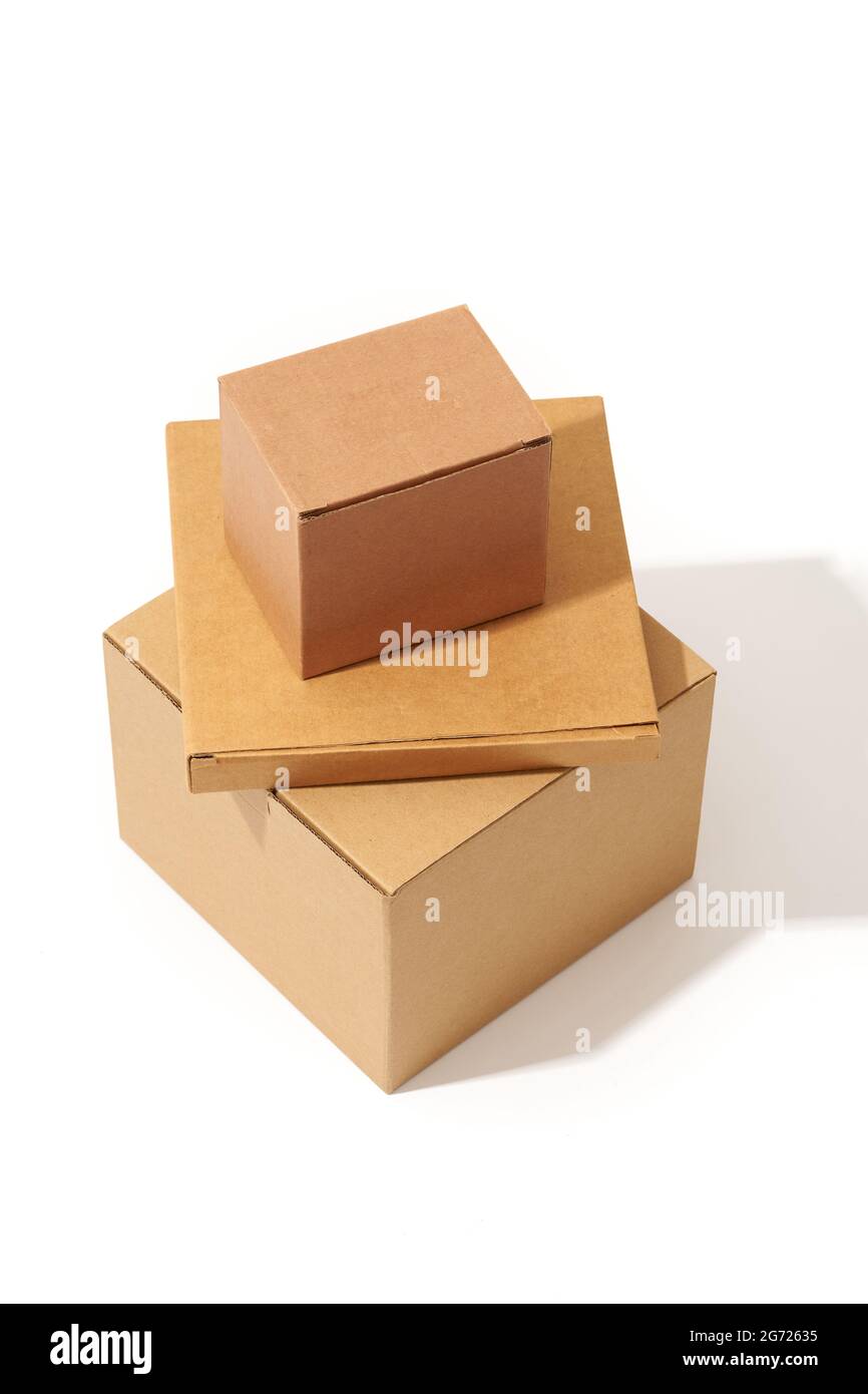 Different shaped cardboard boxes isolated on white background Stock ...