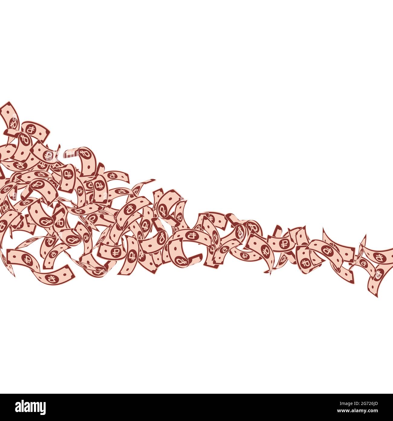 Russian ruble notes falling. Small RUB bills on white background ...