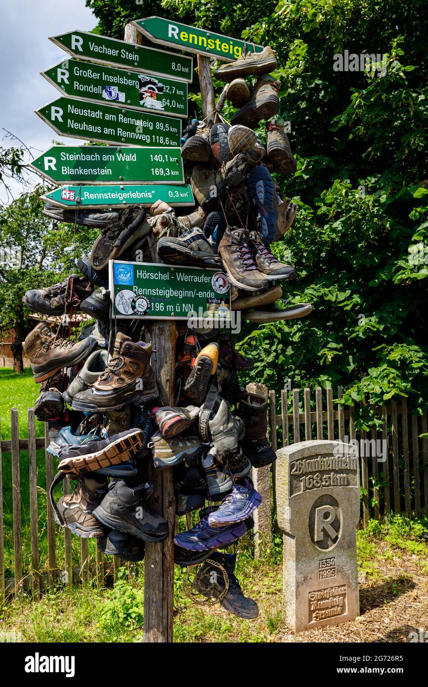 The start of the Rennsteig hike in Thuringia at Eisenach Stock Photo ...