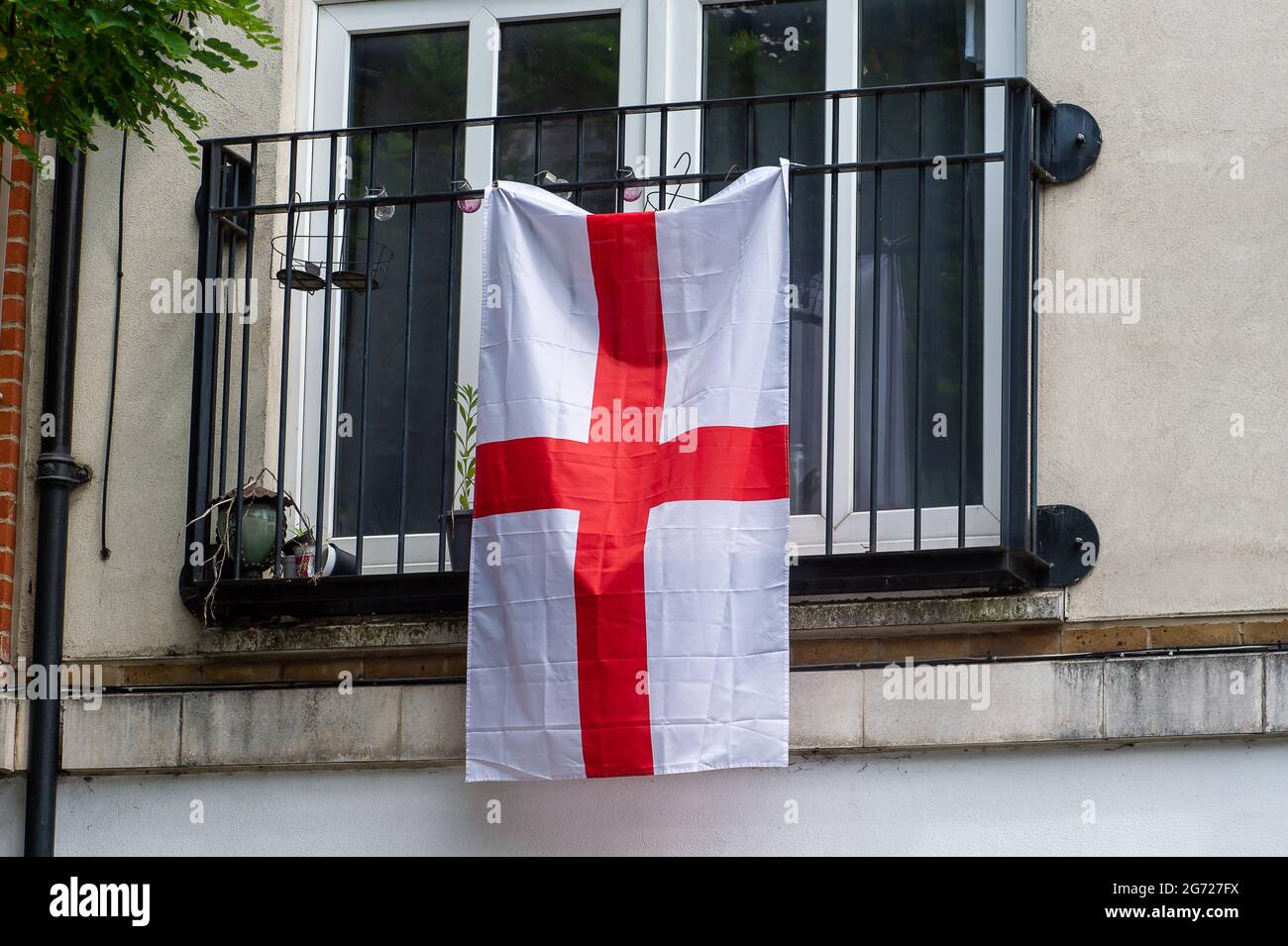 Uxbridge, London Borough of Hillingdon, 9th July, 2021. An England flag ...