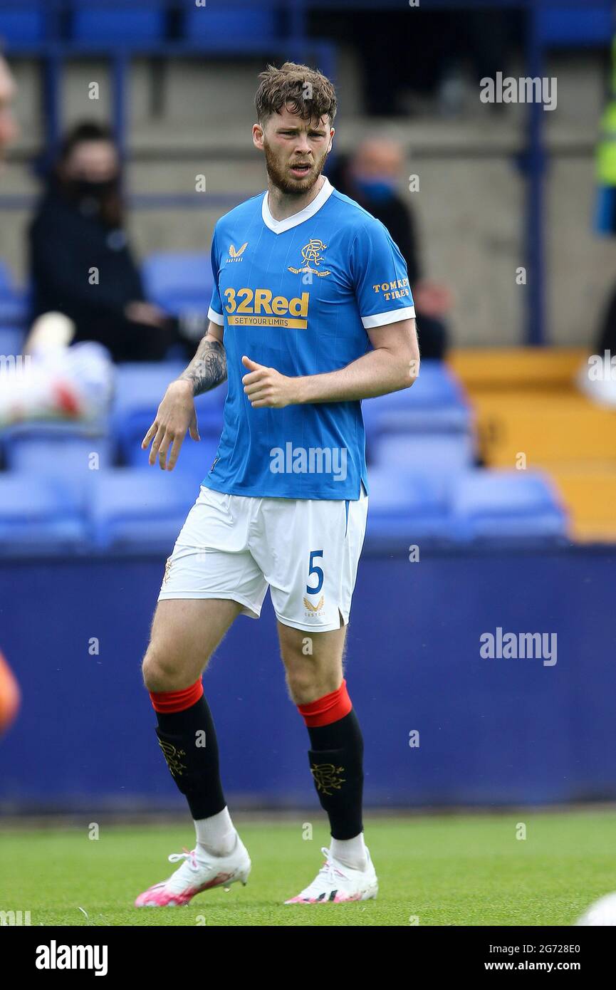 Birkenhead, UK. 10th July, 2021. Jack Simpson of Rangers looks on. Pre ...
