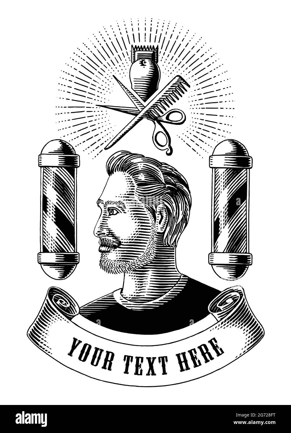 Barber shop logo and symbol hand draw vintage engraving style black and ...