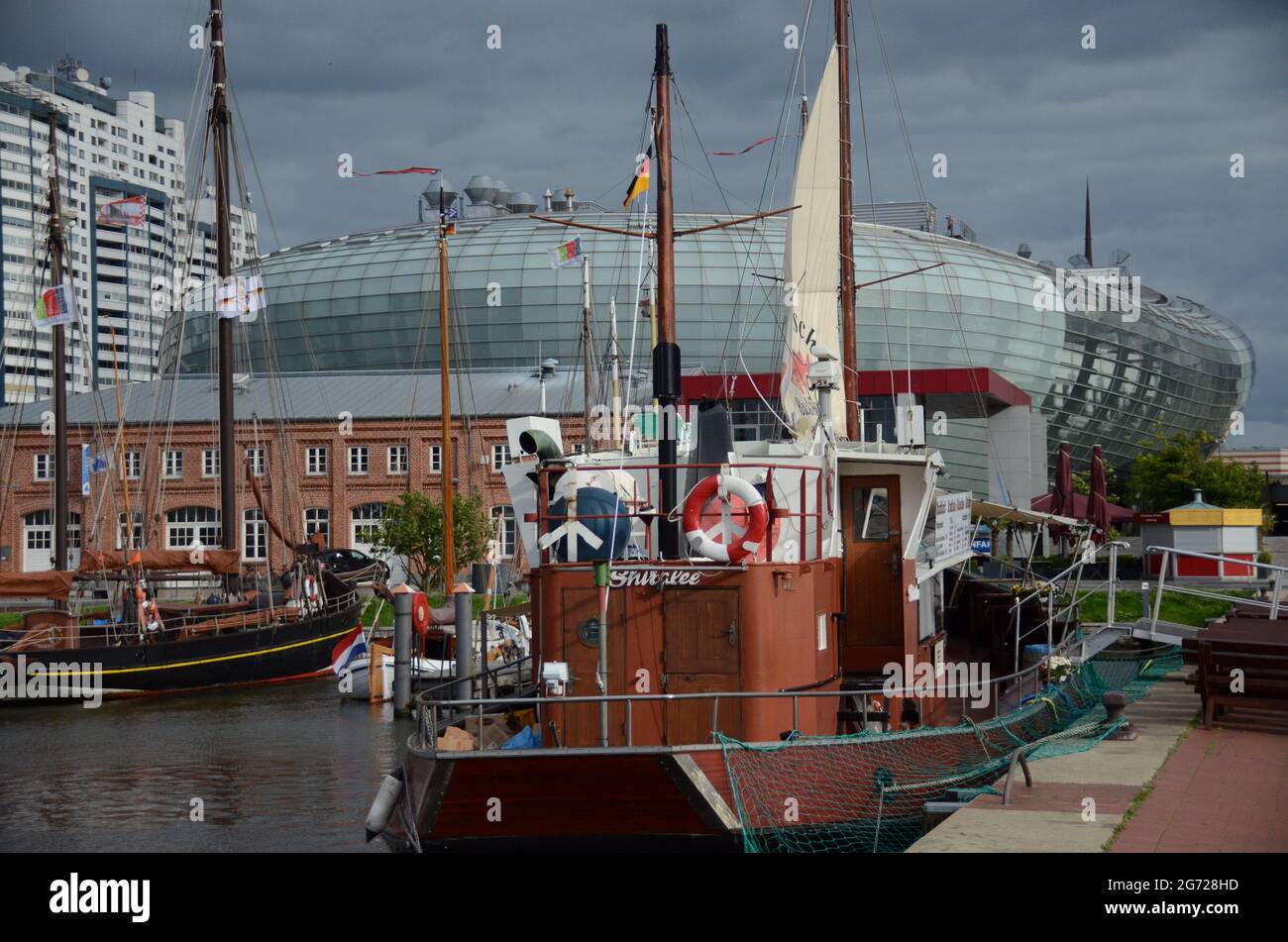 Bremerhaven August 2019: The port with ships in the background Stock ...