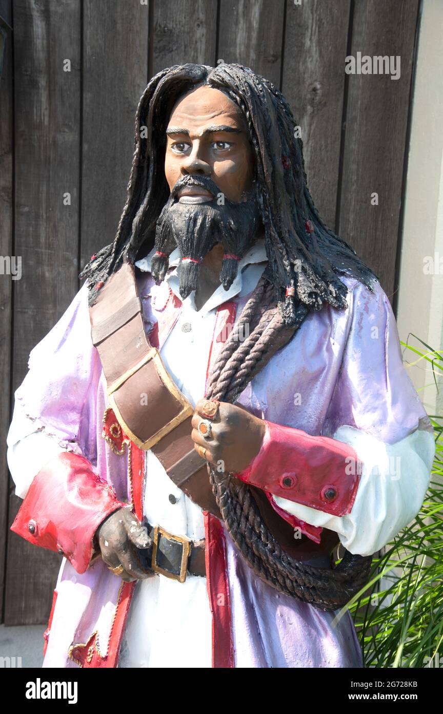 A pirate guards the entrance to the Wydah Pirate Museum on Cape Cod ...