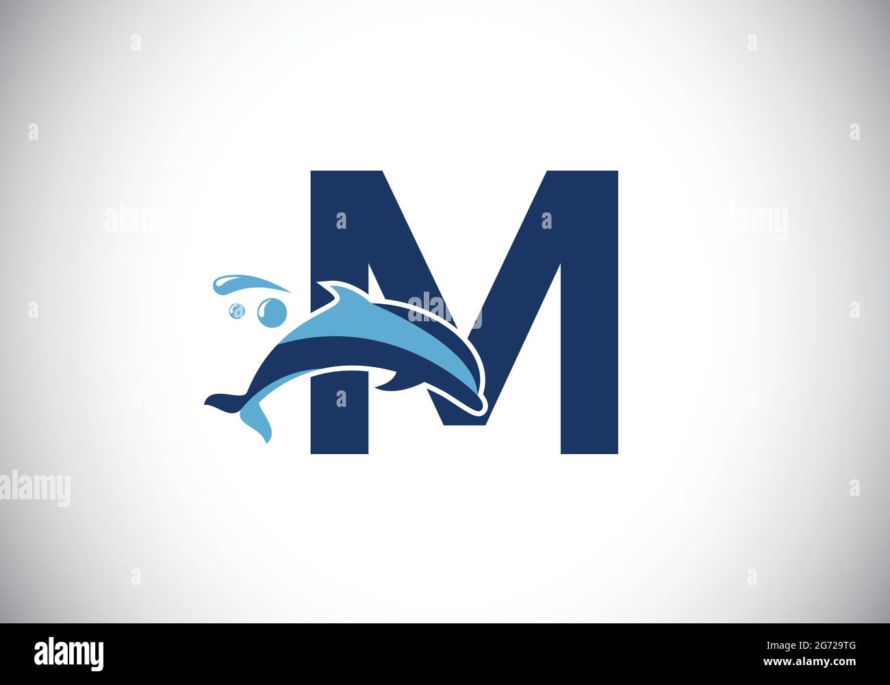 Initial M monogram letter alphabet with a Dolphin logo design. Water ...