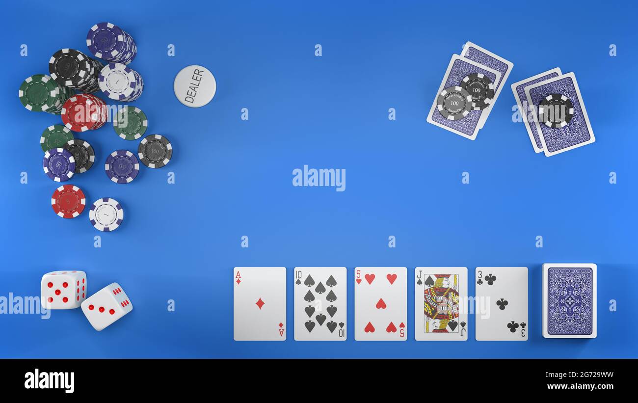 poker gaming concept with blue background Stock Photo - Alamy