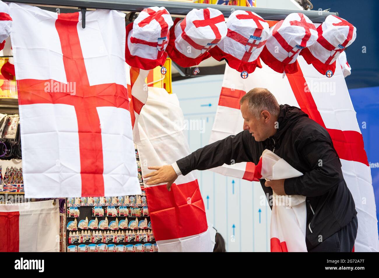 England merchandise for sale at a stall on Oxford Street, London, ahead ...