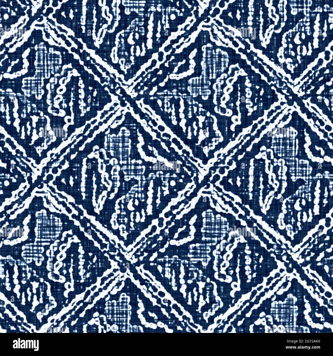 Acid wash blue jean effect texture with decorative linen geo motif ...