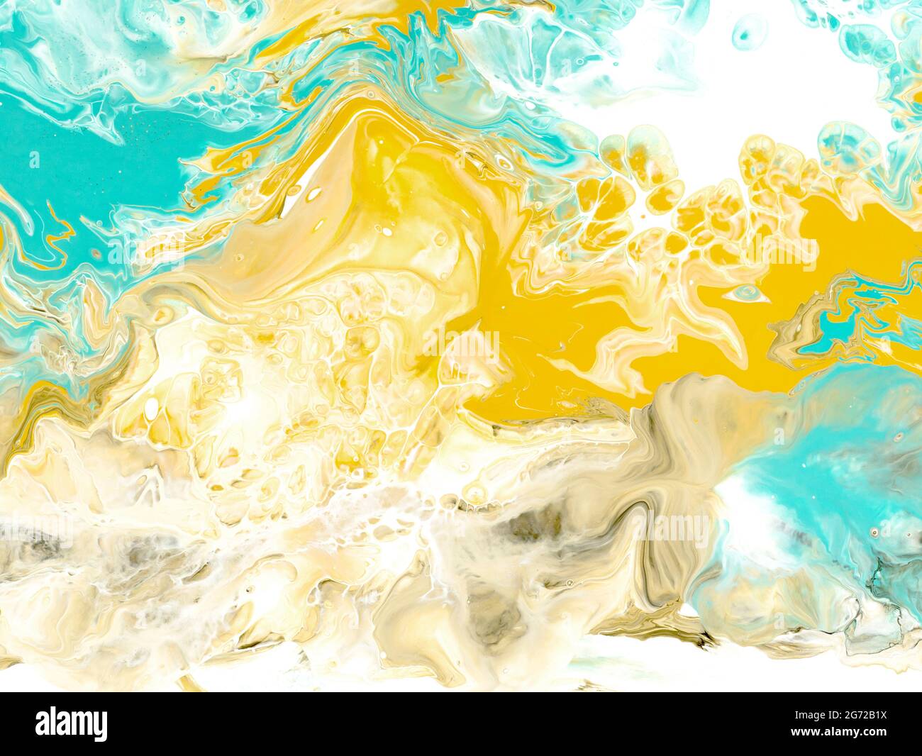 Turquoise and yellow abstract creative hand painted background, fluid ...