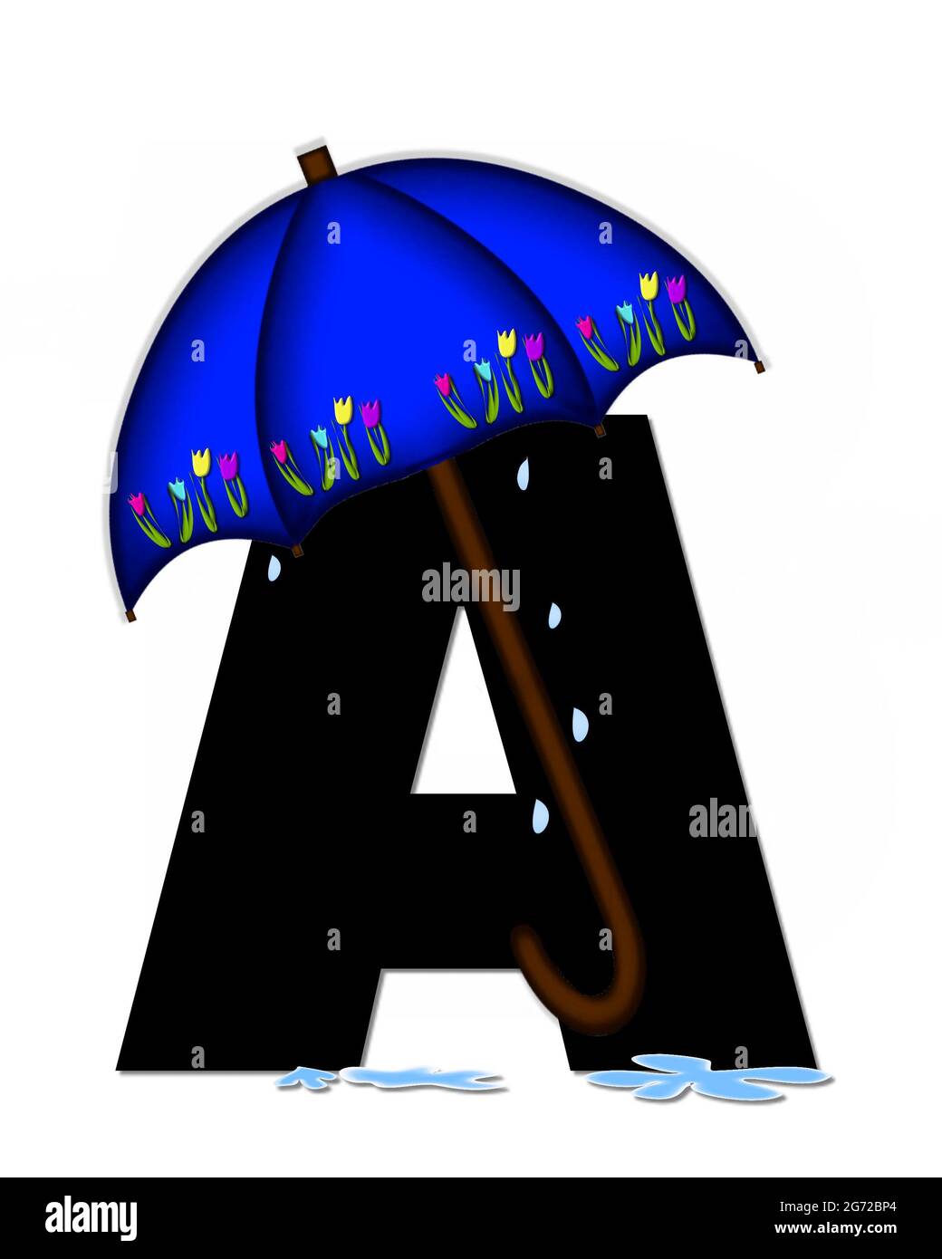 The letter A, in the alphabet set "Alphabet April Rain," is black and ...