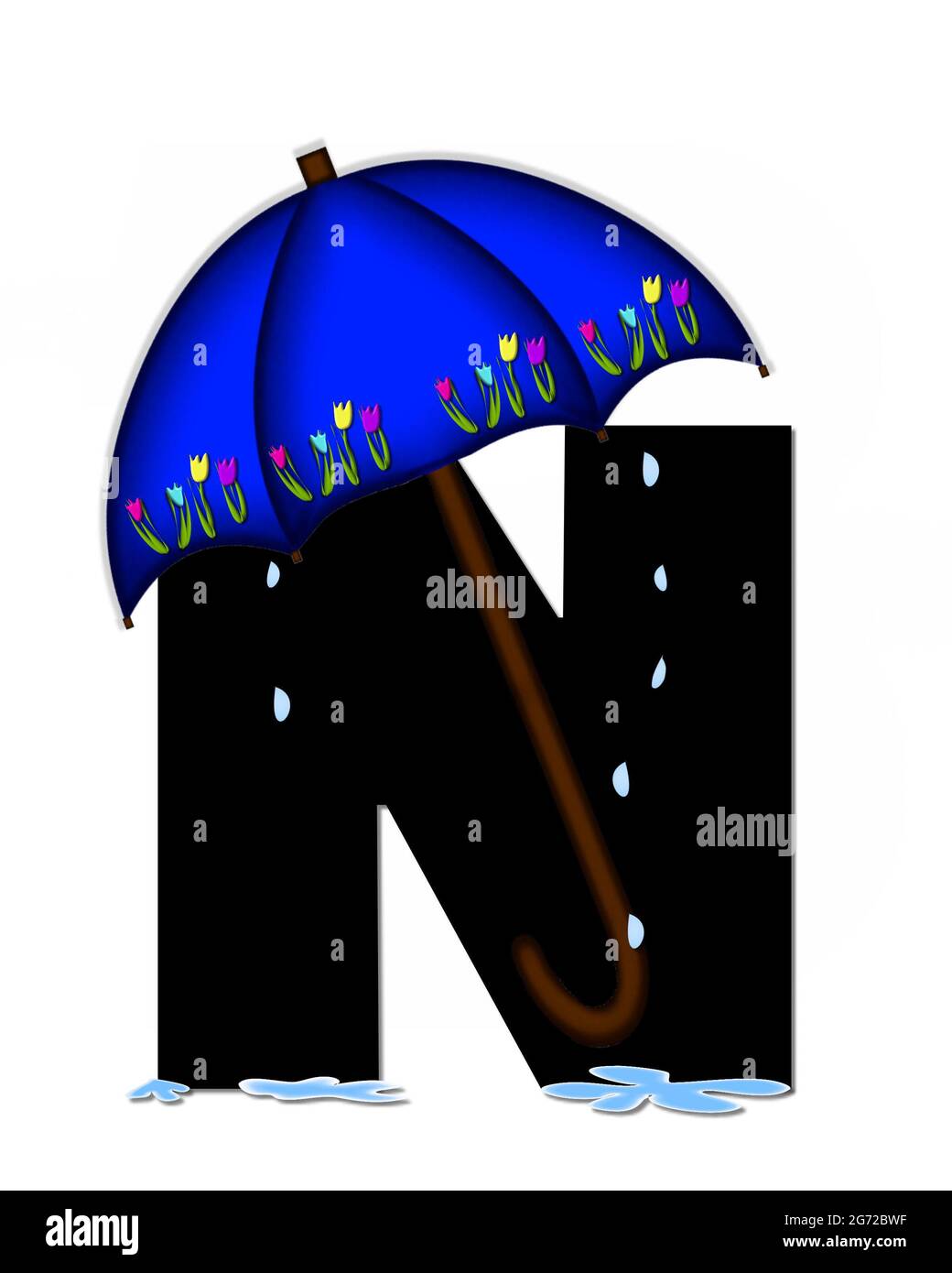 The letter N, in the alphabet set "Alphabet April Rain," is black and ...