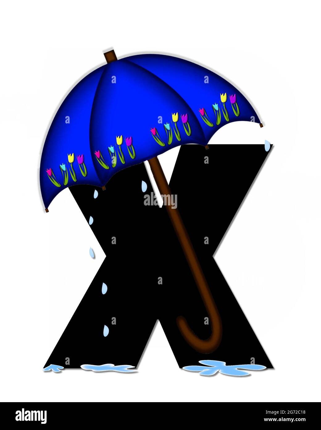 The letter X, in the alphabet set "Alphabet April Rain," is black and ...