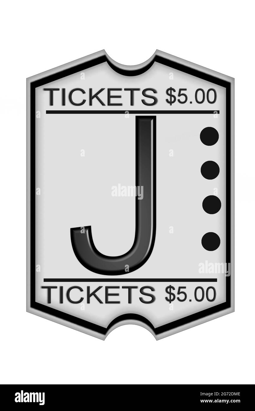 J, in the alphabet set Ticket Stub, is a black letter on a white ticket ...