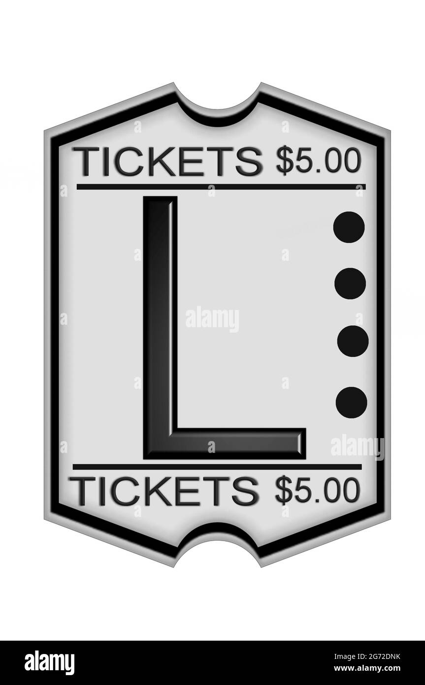 L, in the alphabet set Ticket Stub, is a black letter on a white ticket ...