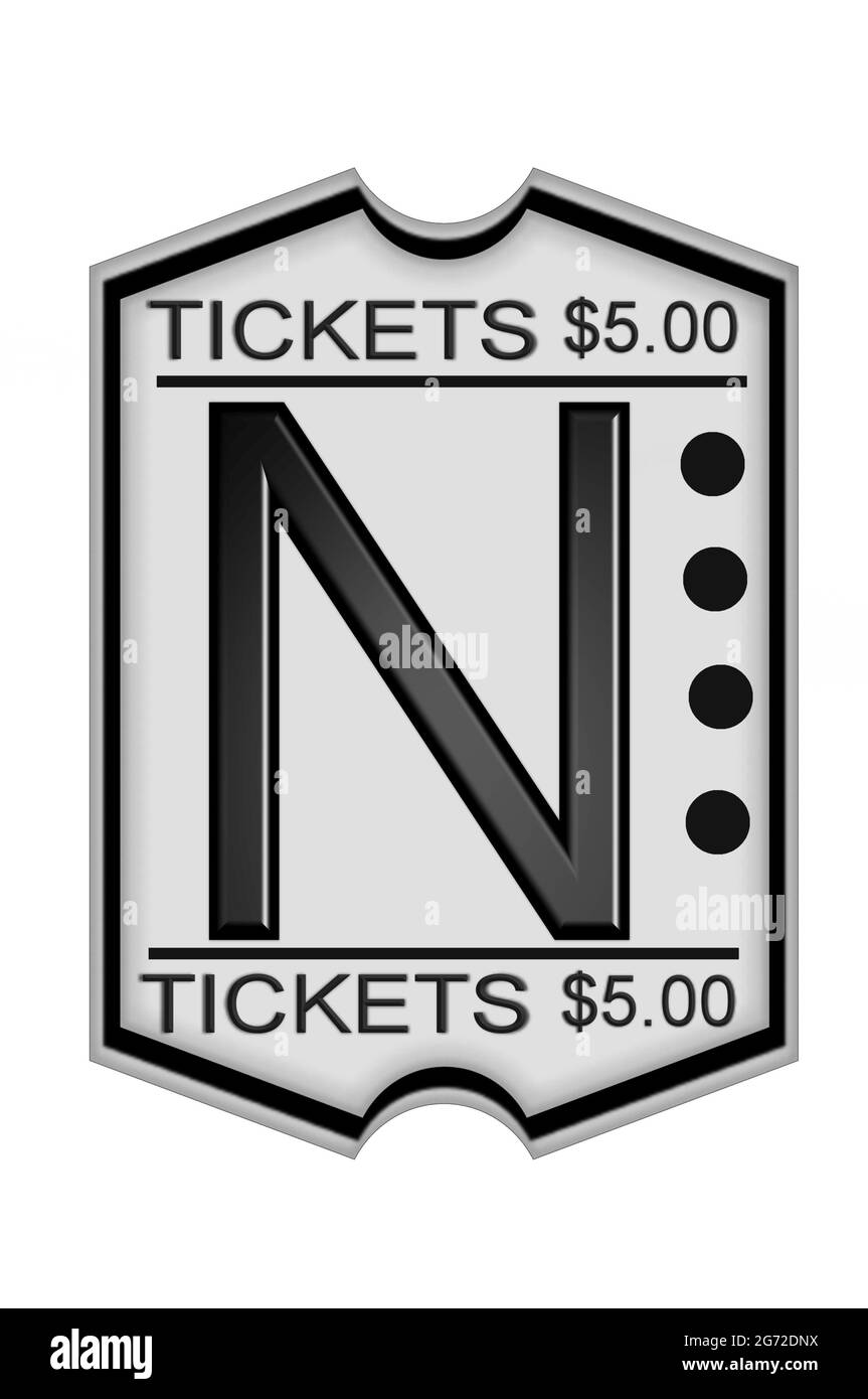 N, in the alphabet set Ticket Stub, is a black letter on a white ticket ...