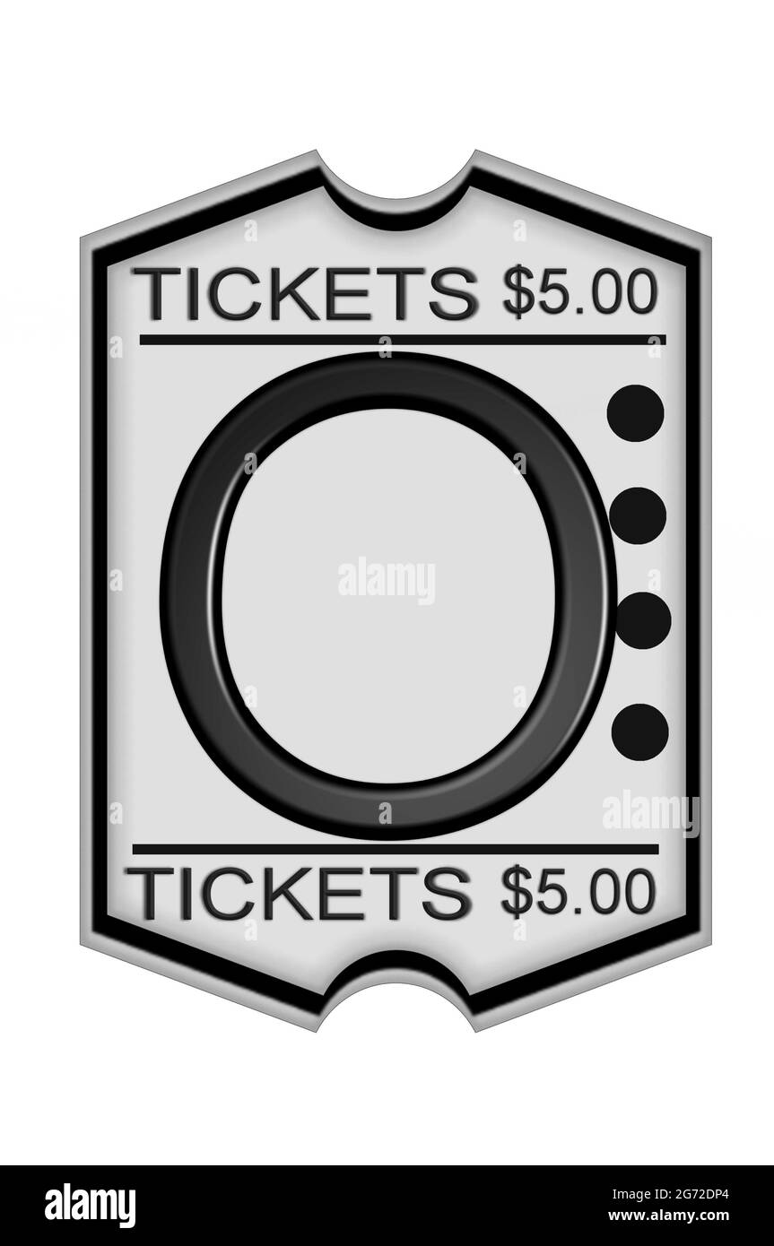 O, in the alphabet set Ticket Stub, is a black letter on a white ticket ...