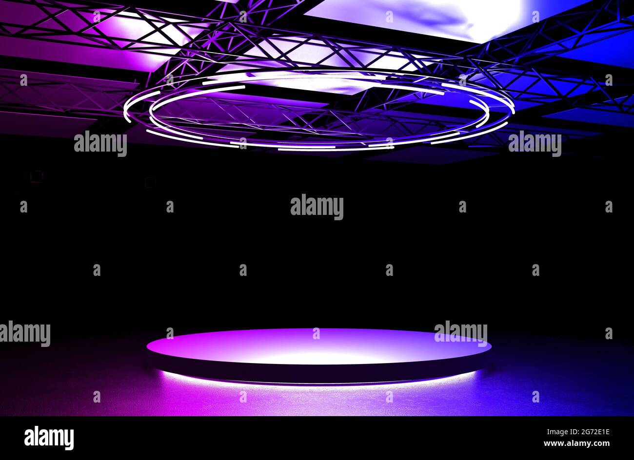 Pink violet blue stage podium with lights. Round pedestal, luminous ...