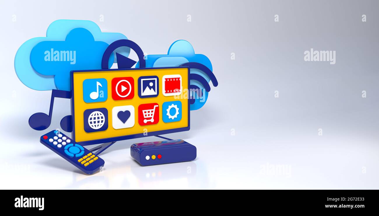 IPTV television set, remote control. 3d concept illustration Stock ...