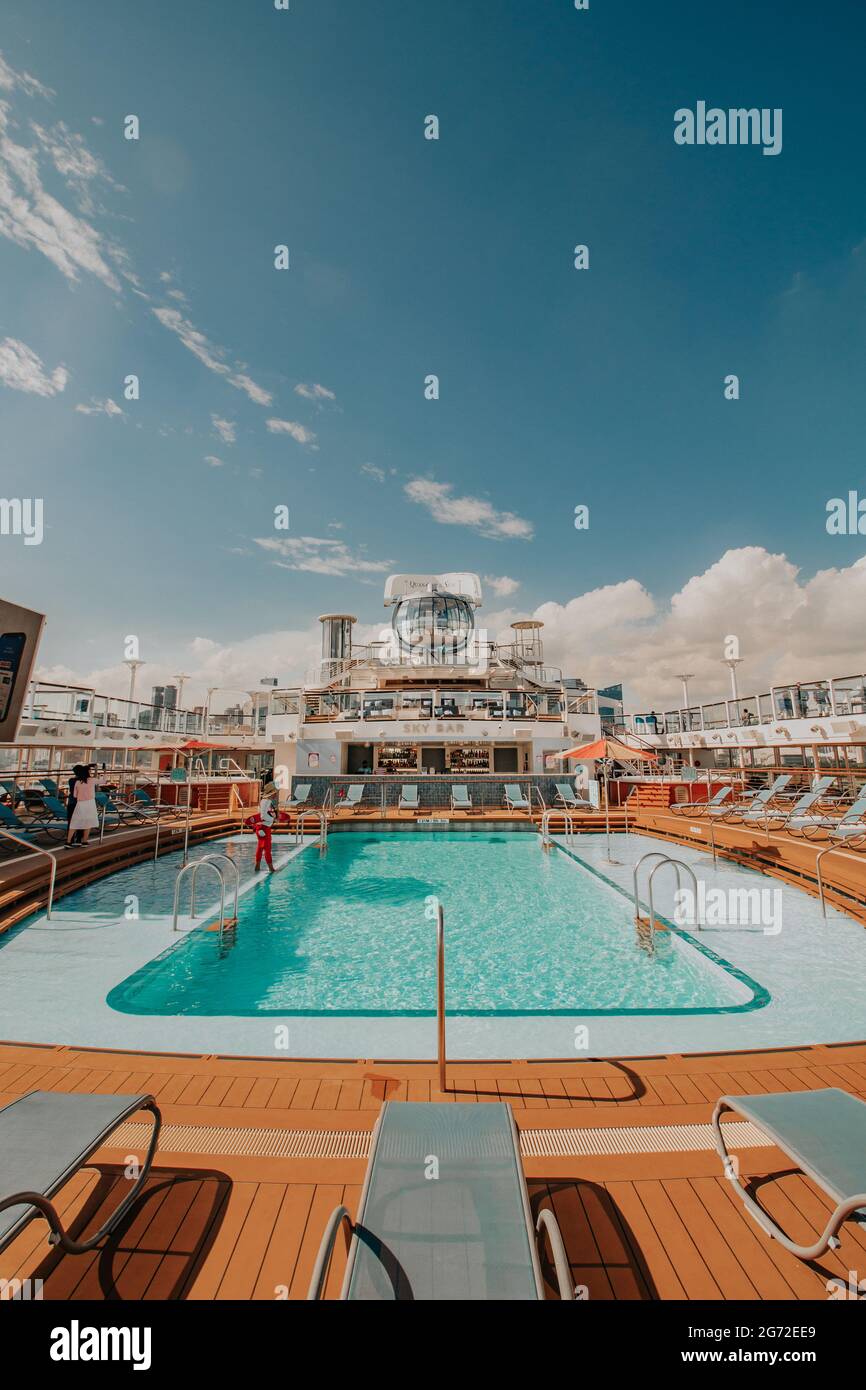 Cruise ship deck interior pool on bright sunny day Stock Photo - Alamy