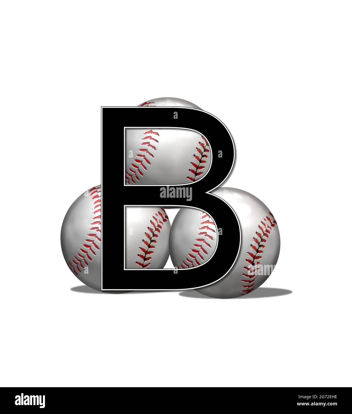 The letter B, in the alphabet set "Baseballs", is black and outlined ...