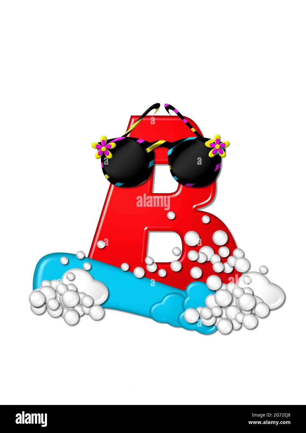 The letter B, in the alphabet set "Beachy", is 3D red. Water and ...