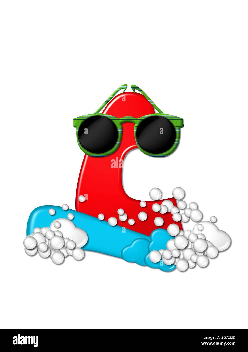 The letter C, in the alphabet set "Beachy", is 3D red. Water and ...