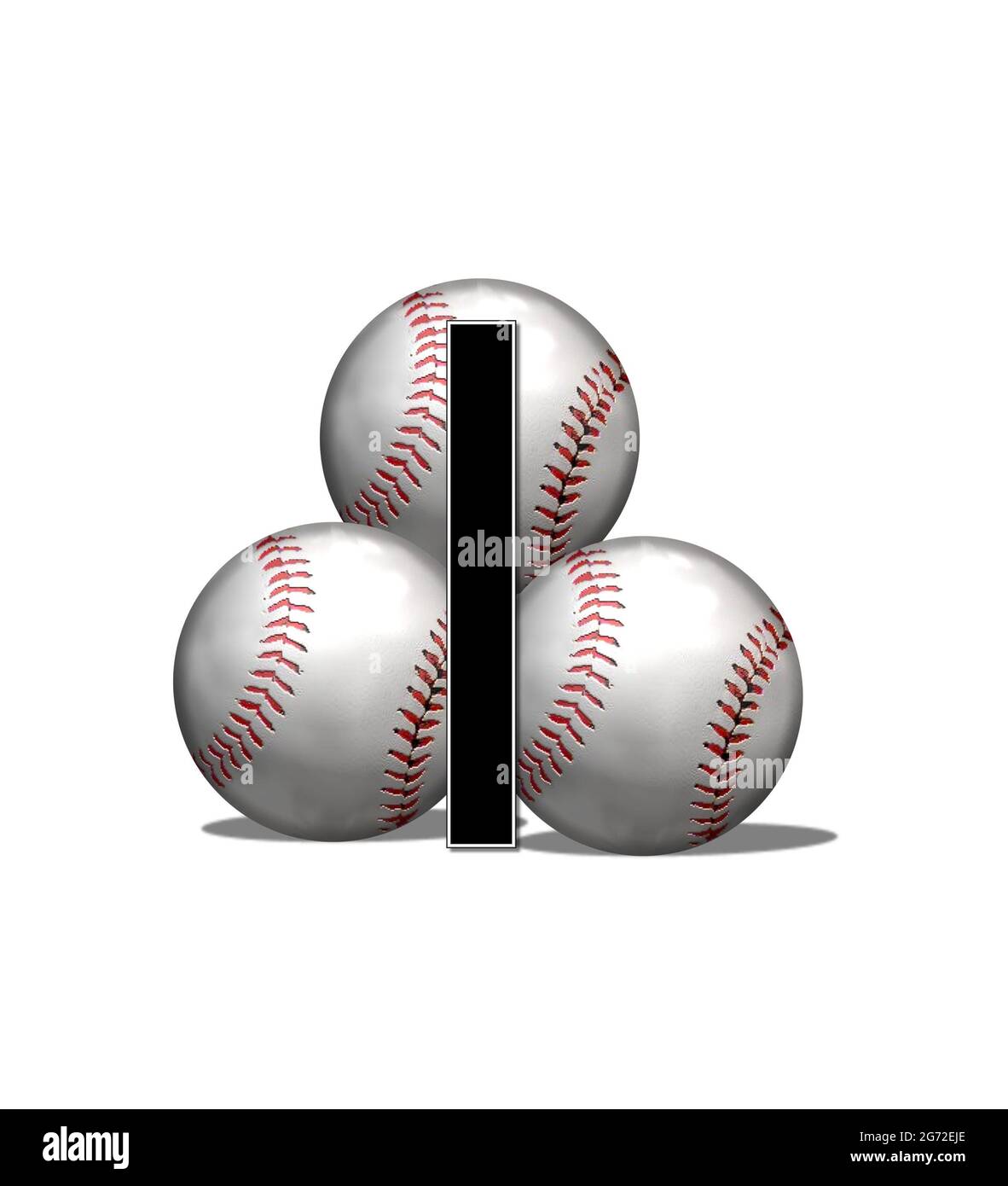 The letter I, in the alphabet set "Baseballs", is black and outlined ...