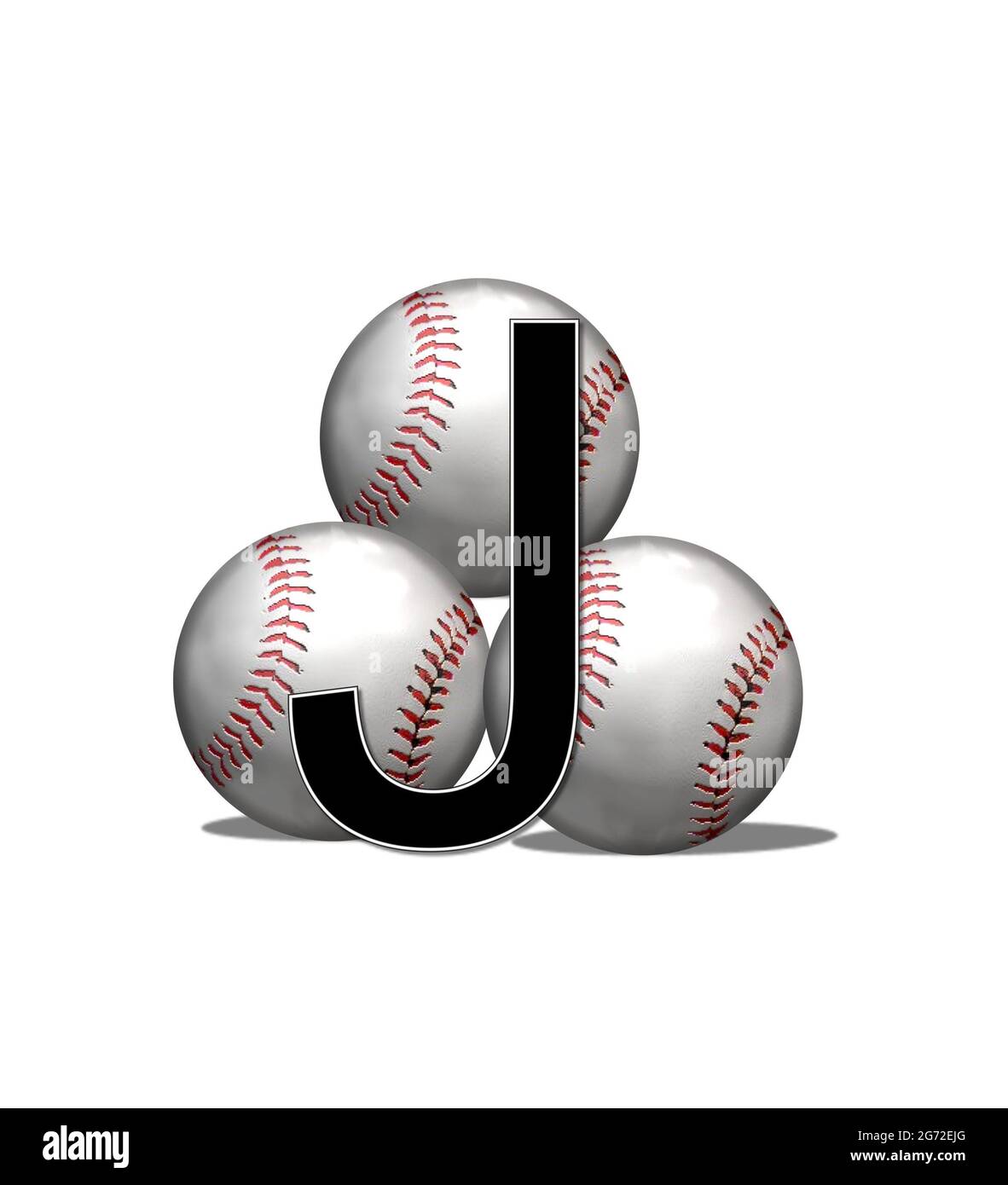 The letter J, in the alphabet set "Baseballs", is black and outlined ...