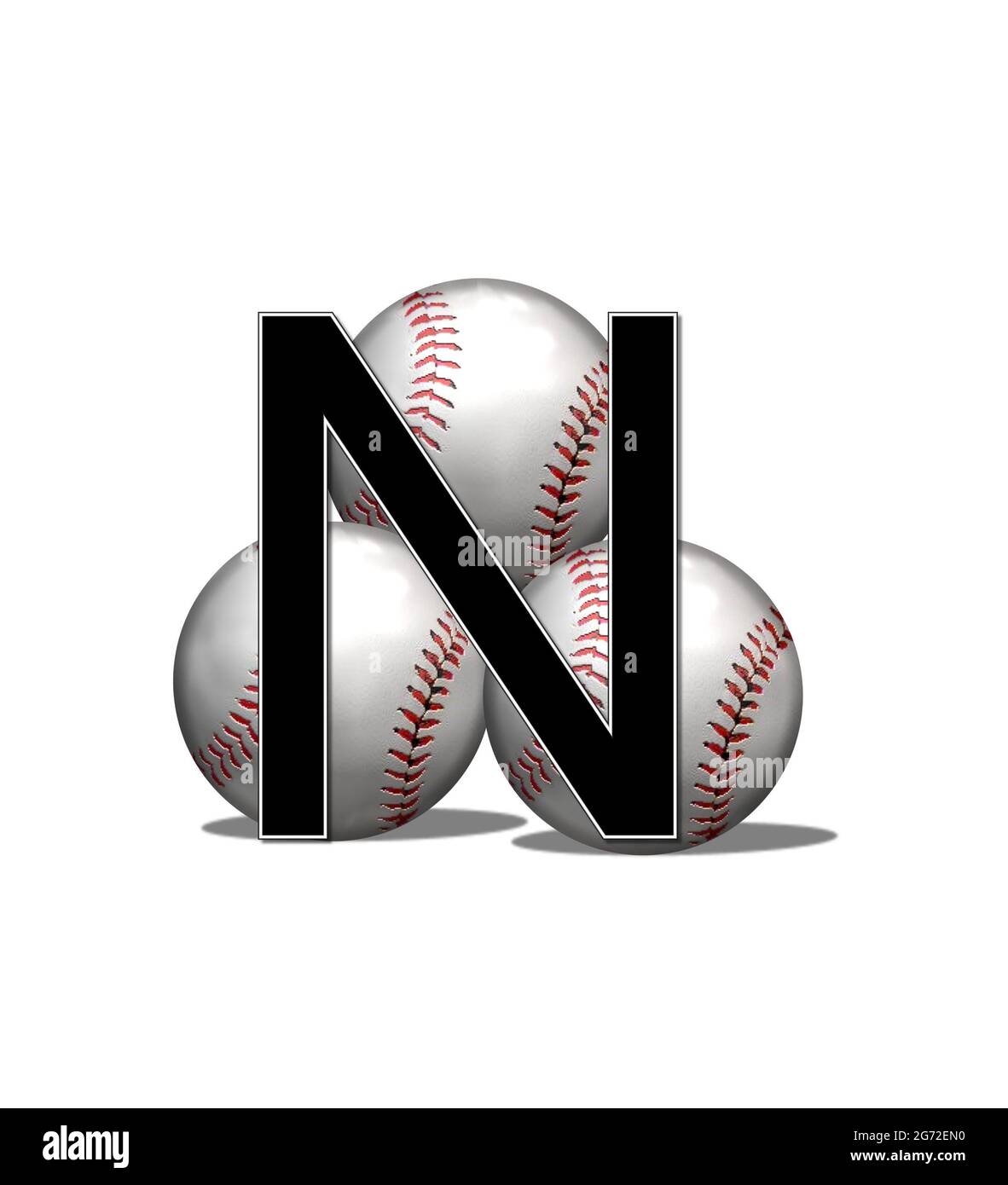 The letter N, in the alphabet set "Baseballs", is black and outlined ...