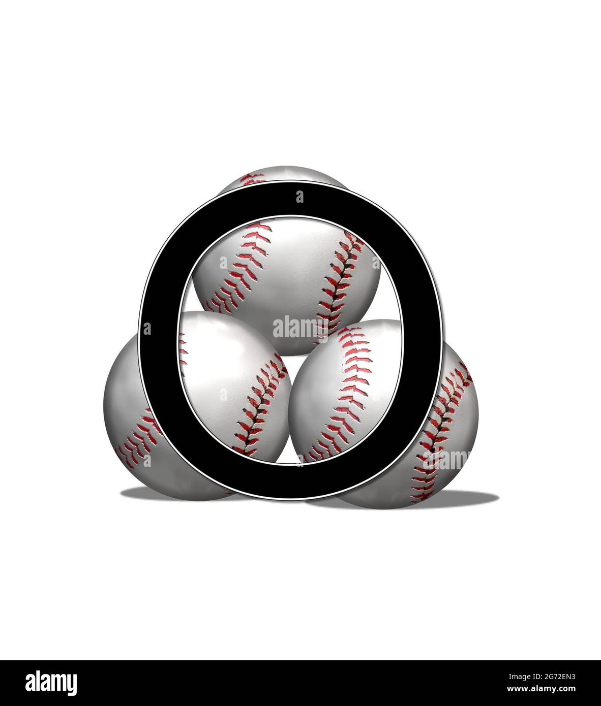 The letter O, in the alphabet set "Baseballs", is black and outlined ...
