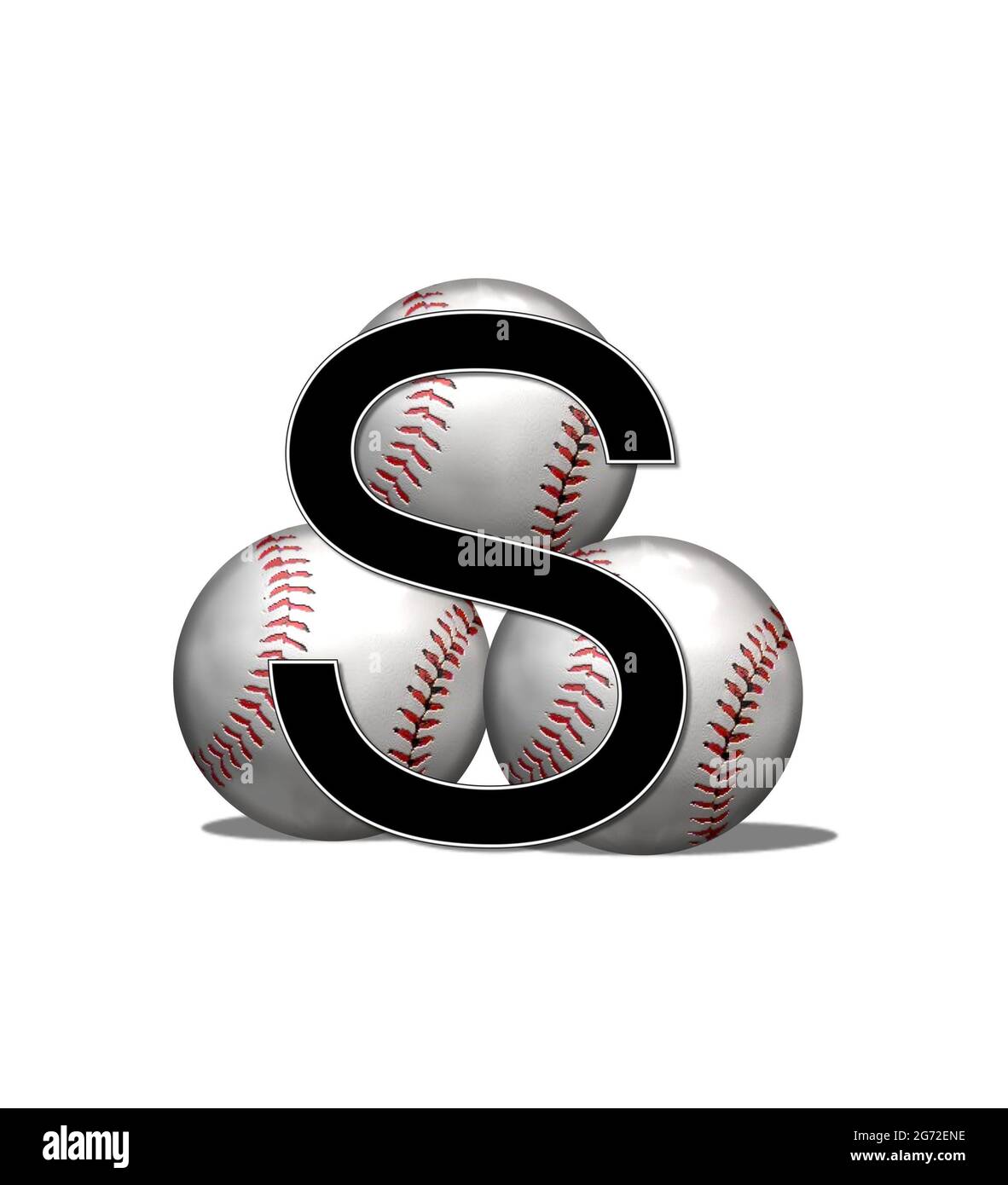 The letter S, in the alphabet set "Baseballs", is black and outlined ...