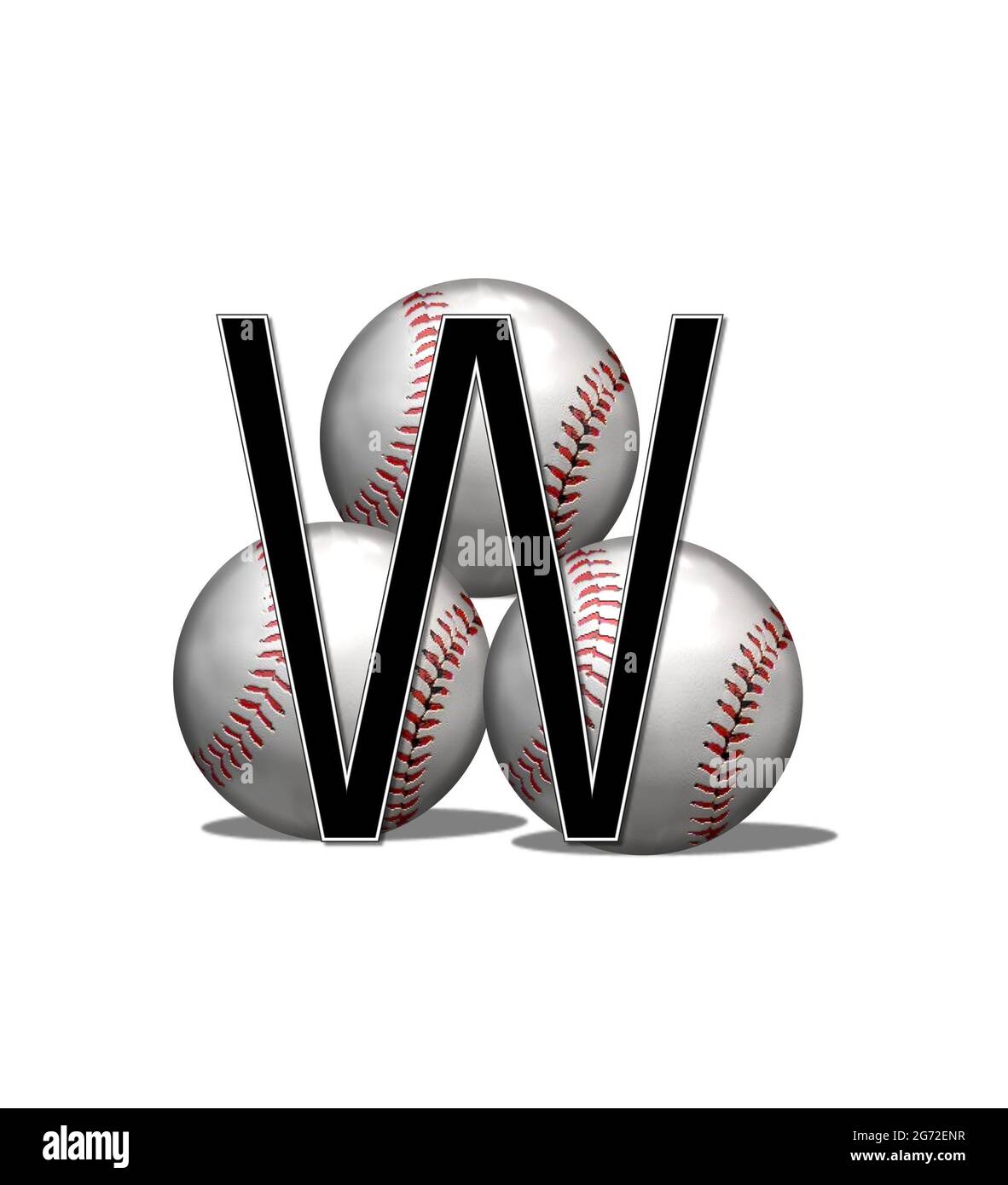 The letter W, in the alphabet set "Baseballs", is black and outlined ...