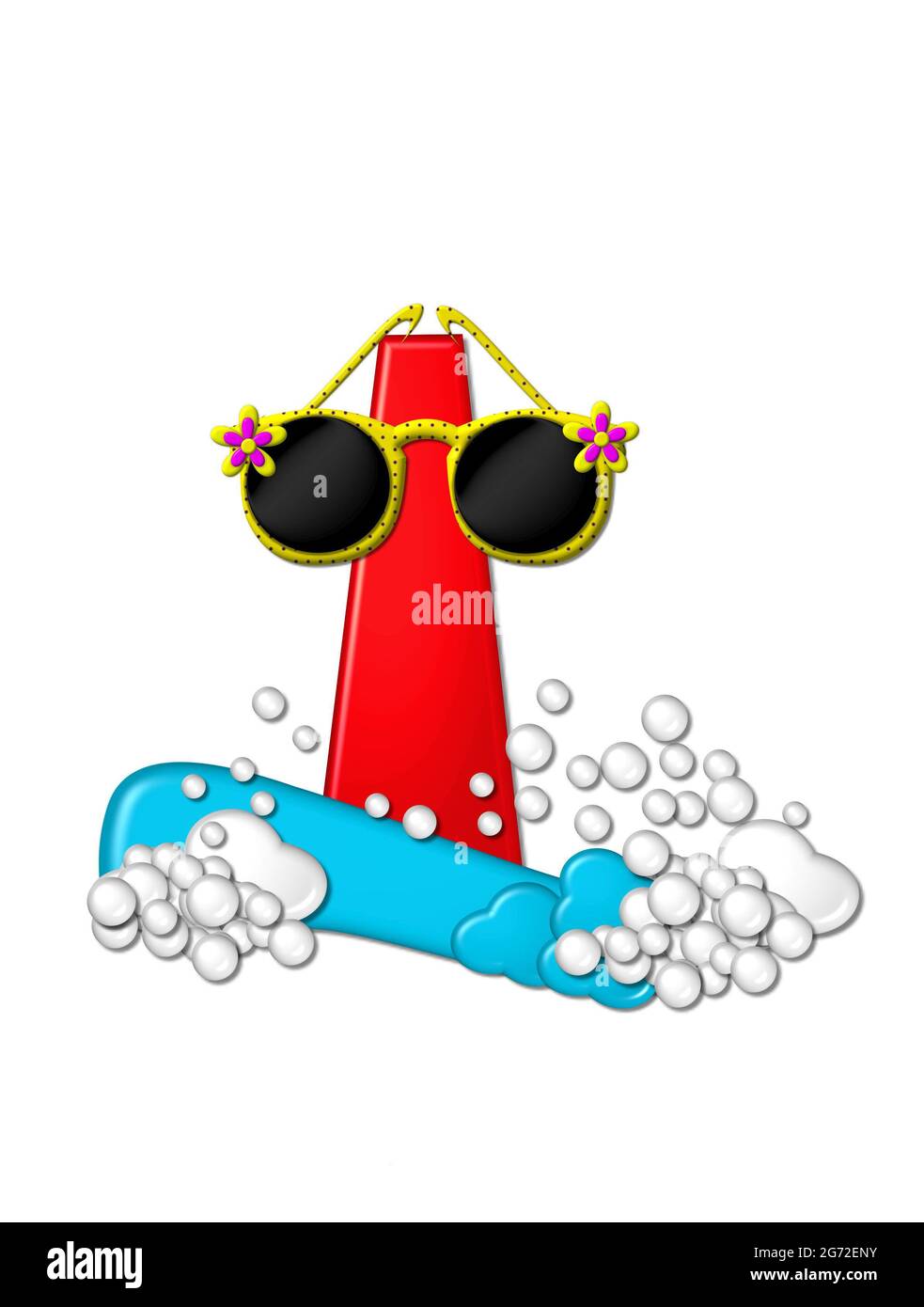 The letter I, in the alphabet set "Beachy", is 3D red. Water and ...