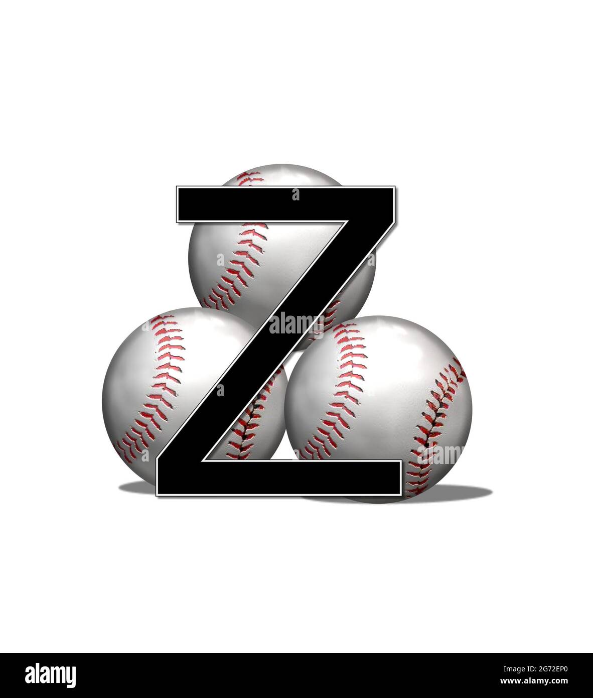 The letter Z, in the alphabet set "Baseballs", is black and outlined ...