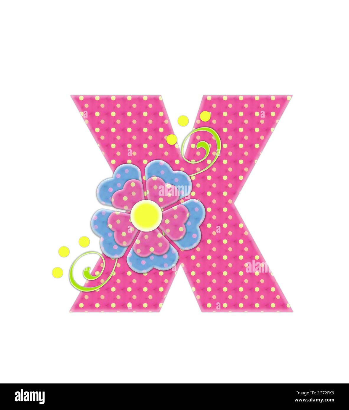 The letter X, in the alphabet set "Bonita", is pink with yellow polka ...