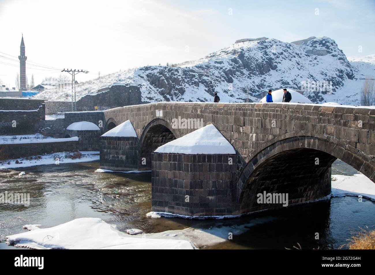 Kars, Turkey - 01/22/2016: This historical stone bridge built by the ...
