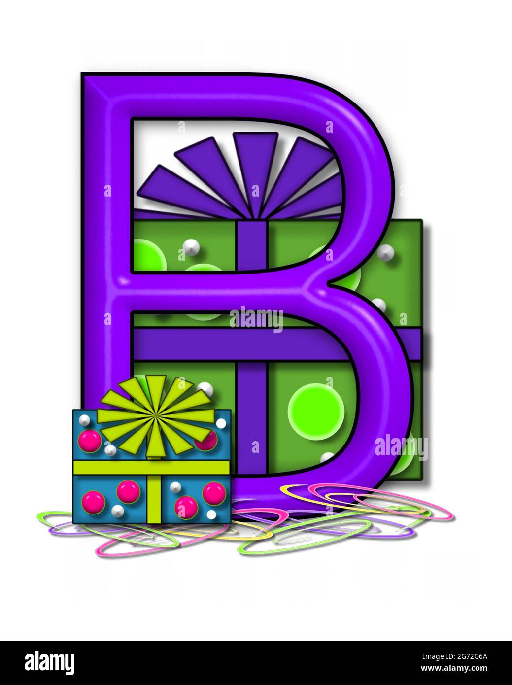 The letter B, in the alphabet set Boxes and Bows, is 3D purple and ...