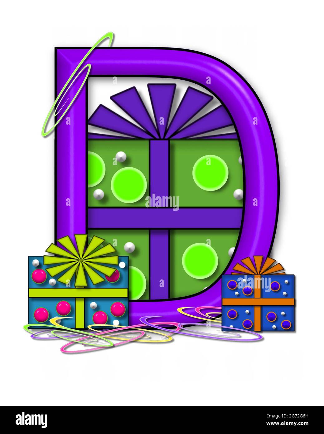 The letter D, in the alphabet set Boxes and Bows, is 3D purple and ...