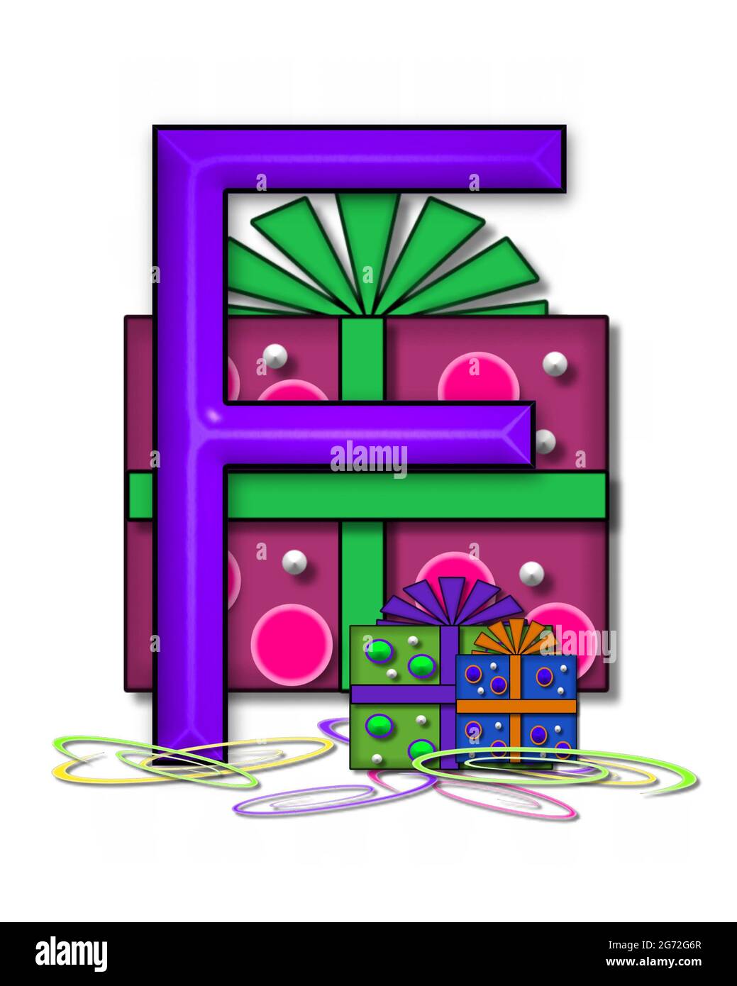The letter F, in the alphabet set Boxes and Bows, is 3D purple and ...
