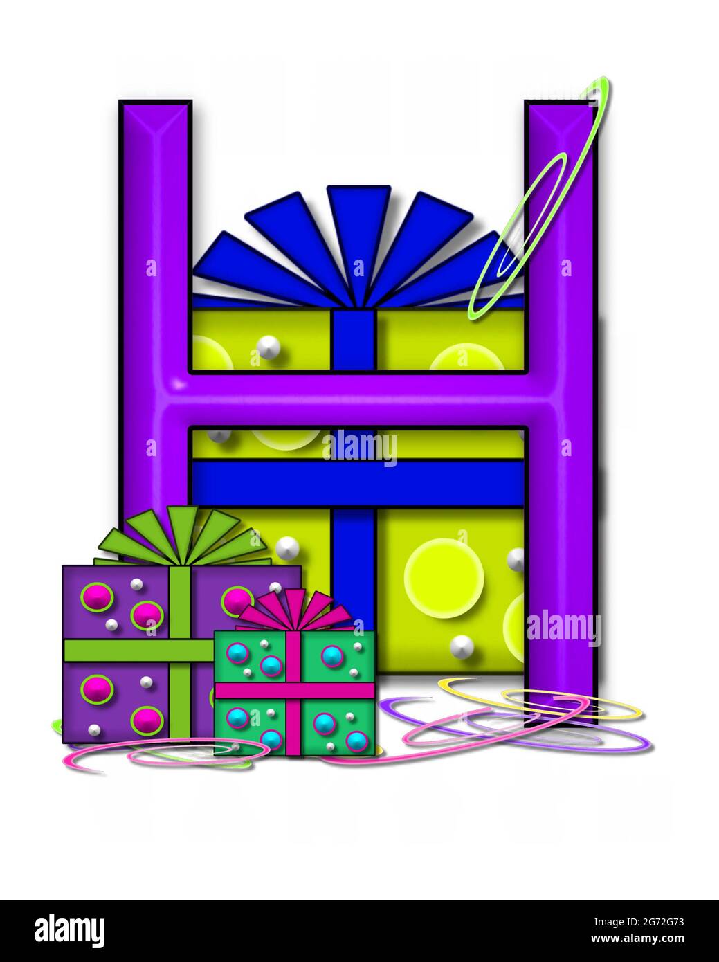 The letter H, in the alphabet set Boxes and Bows, is 3D purple and ...