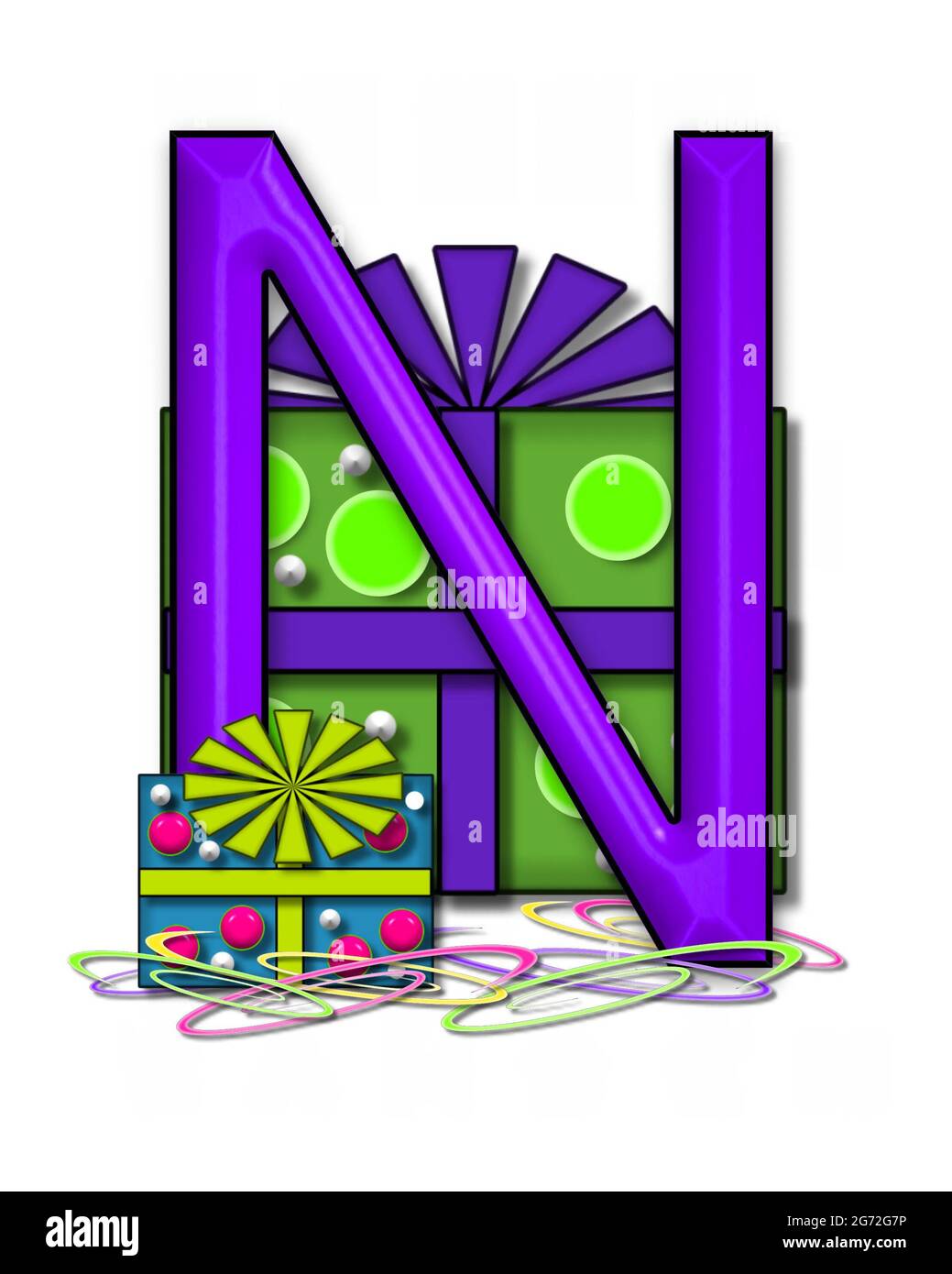 The letter N, in the alphabet set Boxes and Bows, is 3D purple and ...