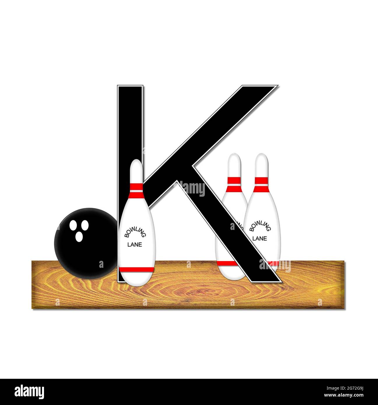 The letter K, in the alphabet set "Bowling", is black with white border ...