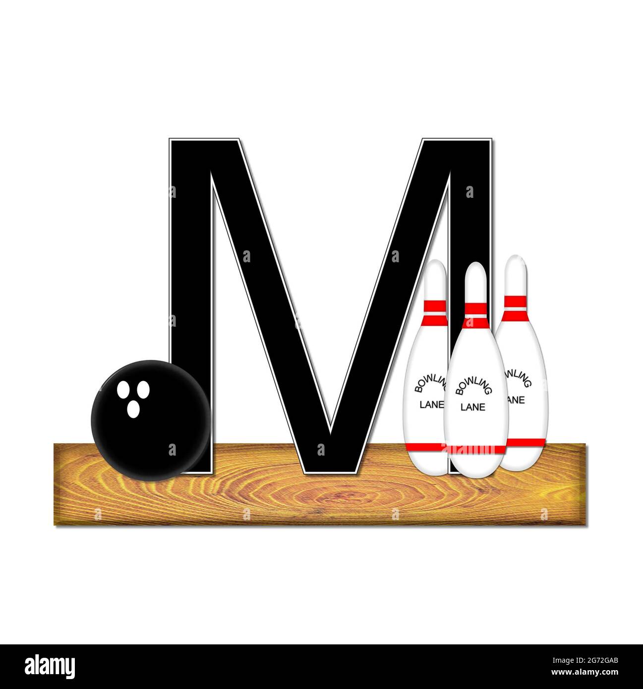The letter M, in the alphabet set "Bowling", is black with white border ...