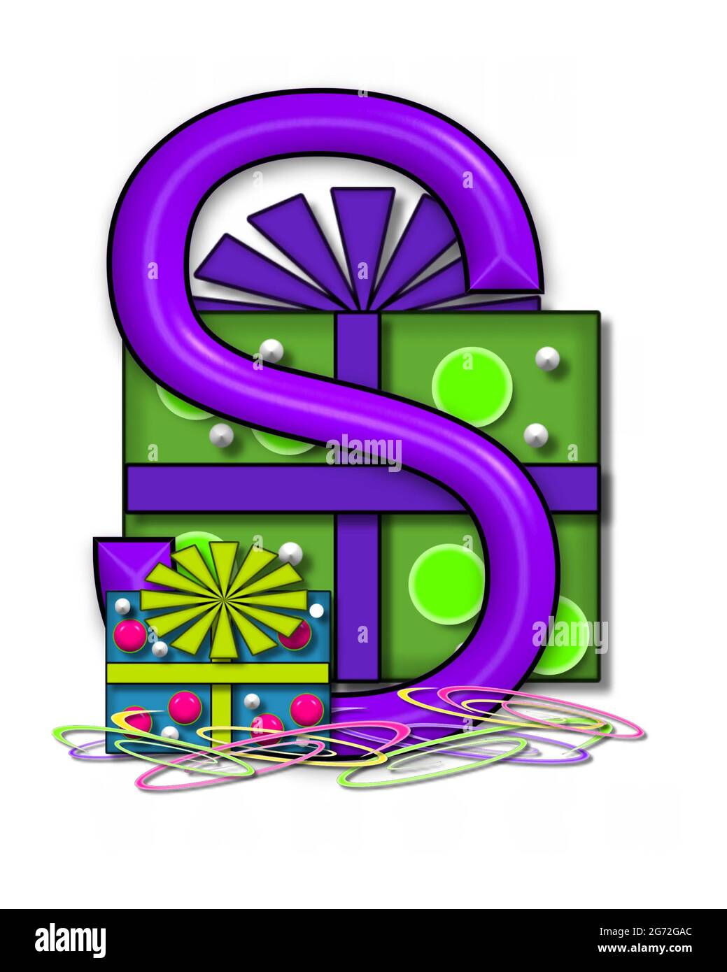 The letter S, in the alphabet set Boxes and Bows, is 3D purple and ...