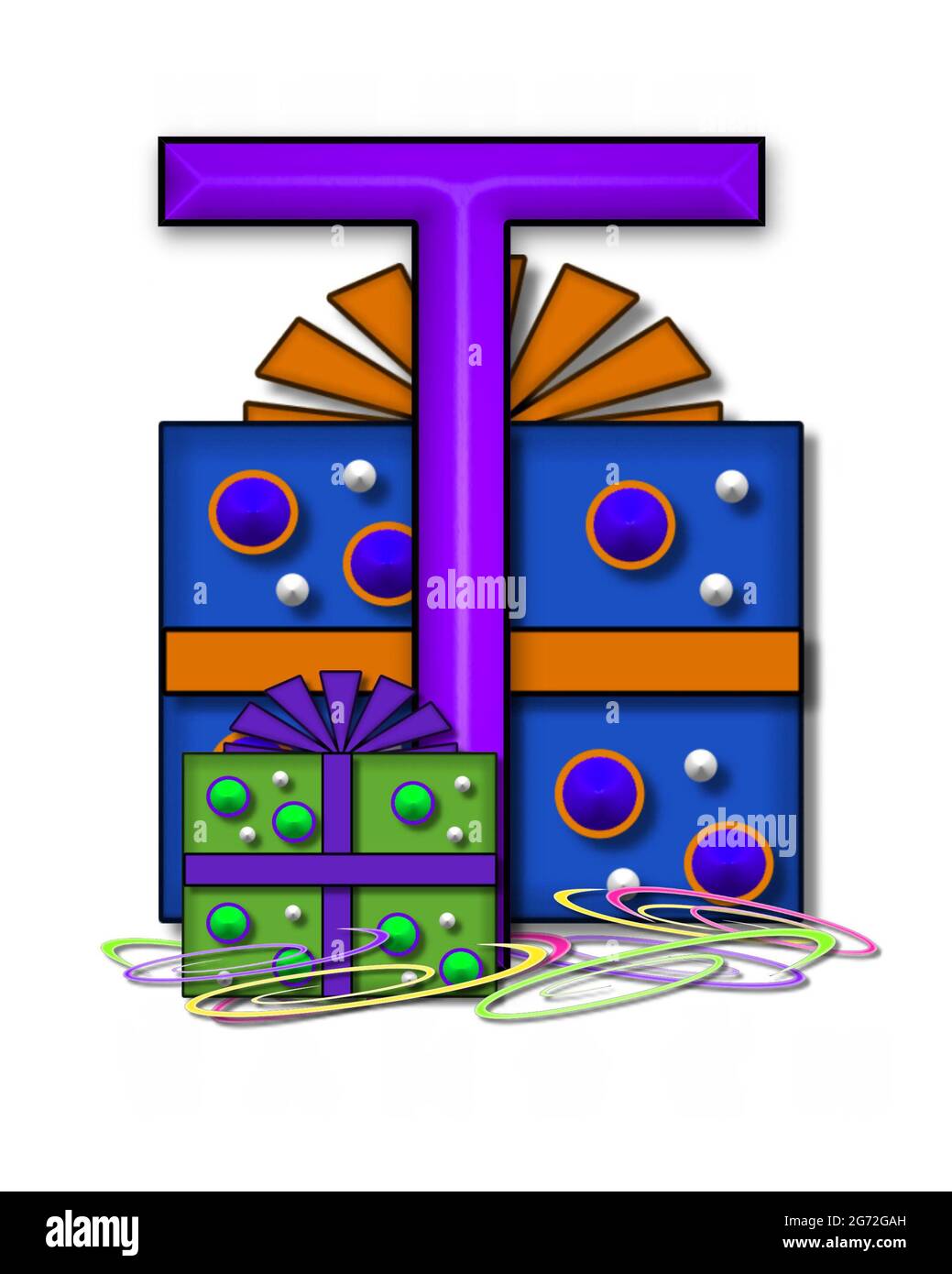 The letter T, in the alphabet set Boxes and Bows, is 3D purple and ...