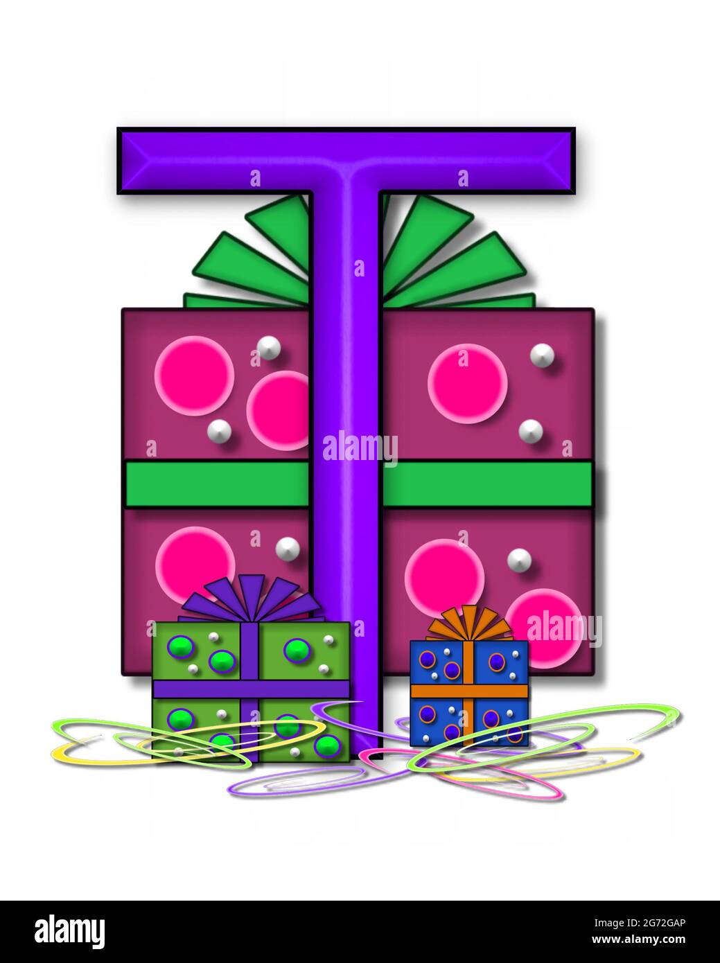 The letter T, in the alphabet set Boxes and Bows, is 3D purple and ...