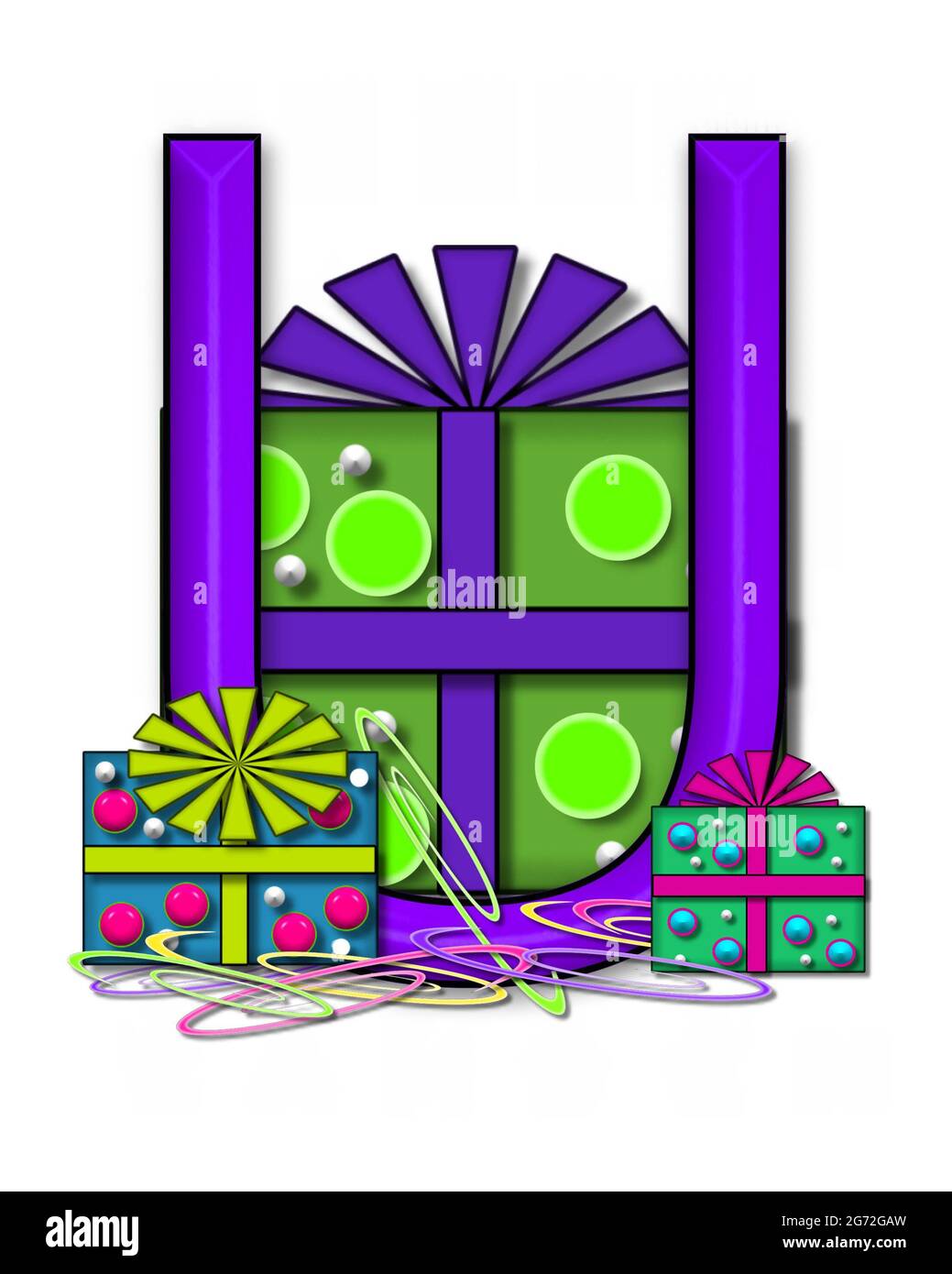 The letter U, in the alphabet set Boxes and Bows, is 3D purple and ...