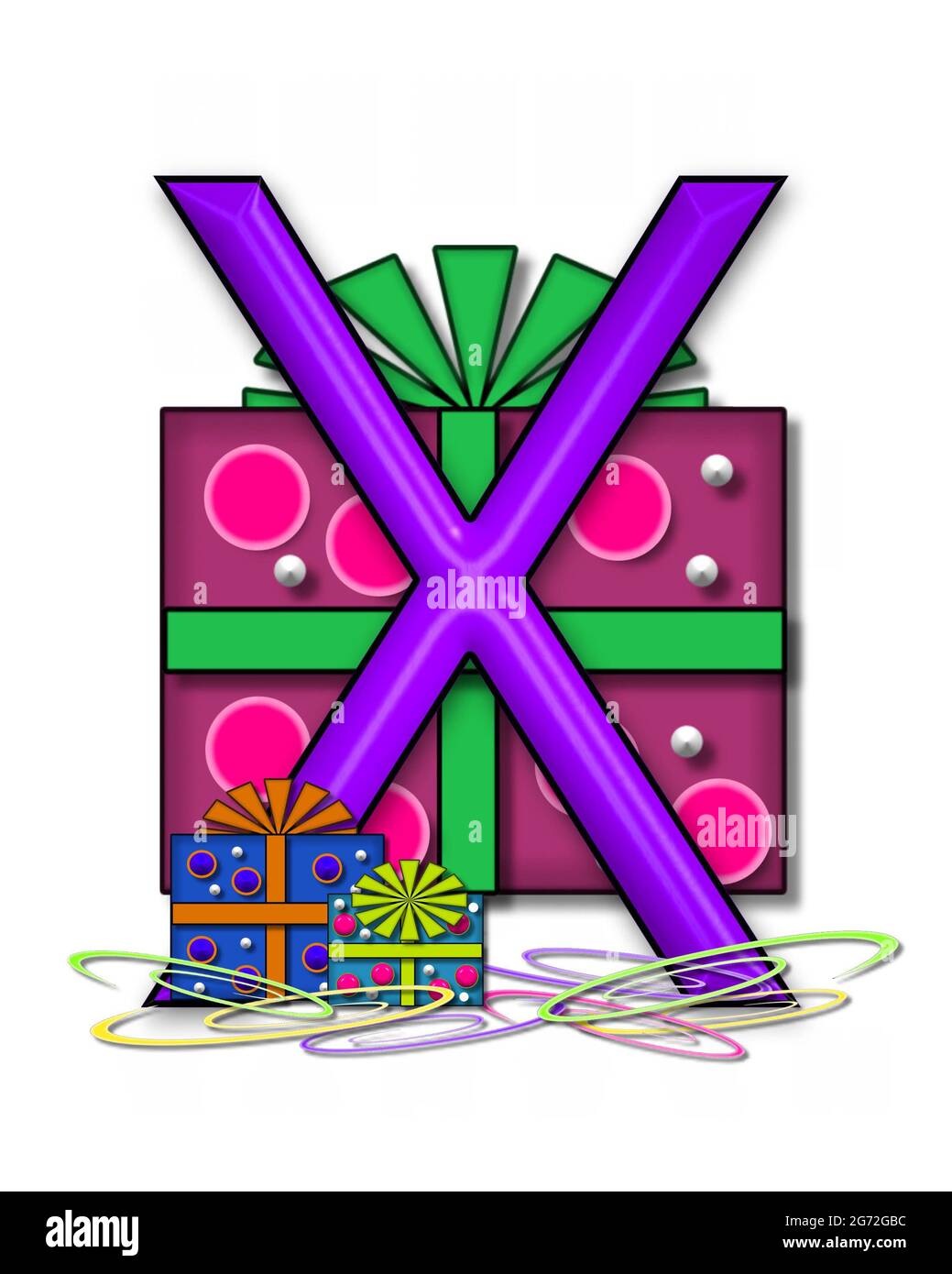 The letter X, in the alphabet set Boxes and Bows, is 3D purple and ...